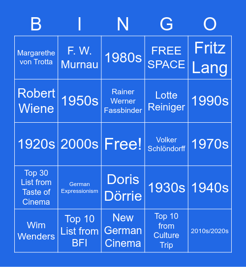German Films Bingo Card