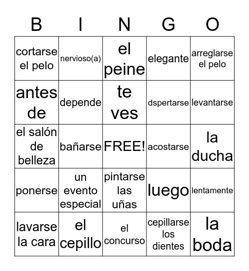 Capitulo 2A Vocabulario Bingo Card