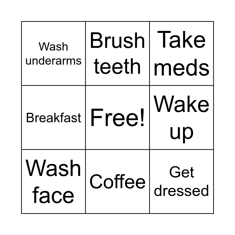 Morning routine Bingo Card