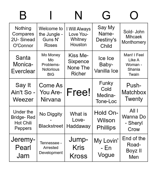 S - I - N - G - O Bingo Card