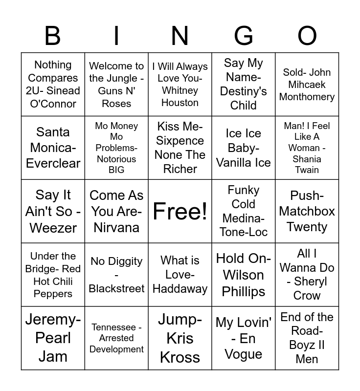 S - I - N - G - O Bingo Card