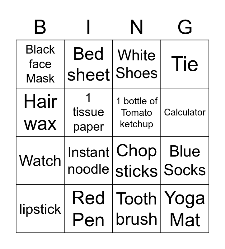 Treasure Hunt Bingo Card