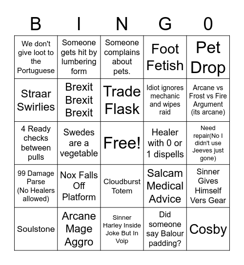 Kingsguard Raid Bingo Card