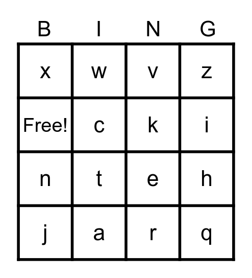 Letter Bingo Card