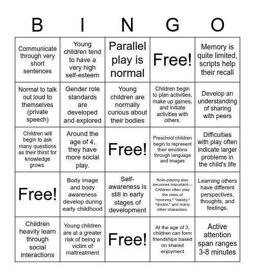 Child Development Bingo Card