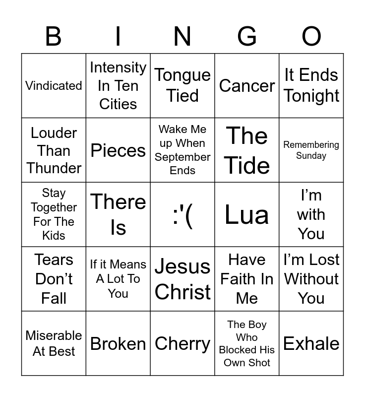 X_x Stay Sad x_X Bingo Card