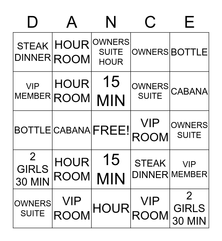 DANCER BINGO Card