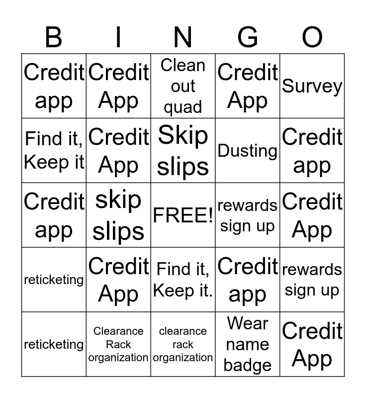 Credit Bingo 2.0 Bingo Card