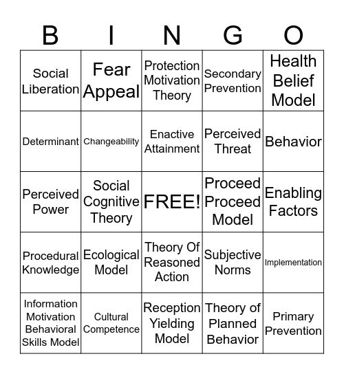 Health Behavior Change Bingo Card