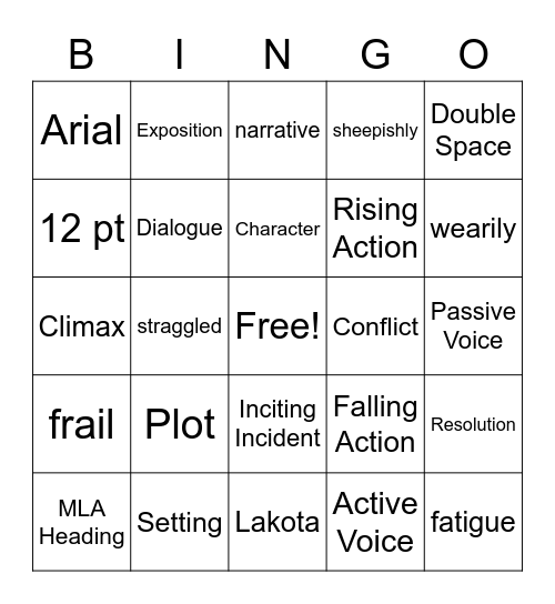 The Medicine Bag & Narrative Writing Bingo Card