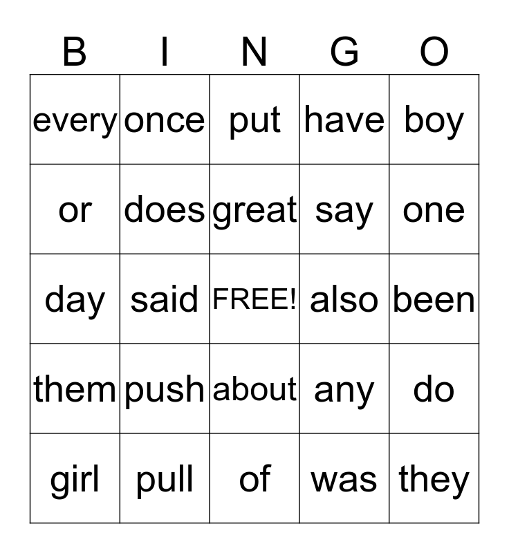 Red Word Bingo Card