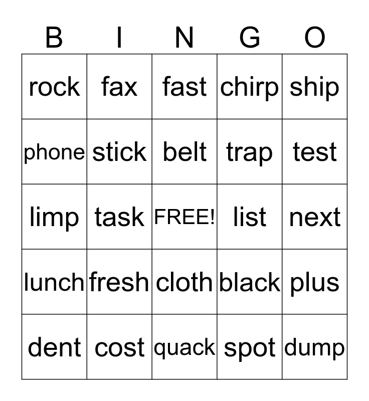 Sound Bingo Card