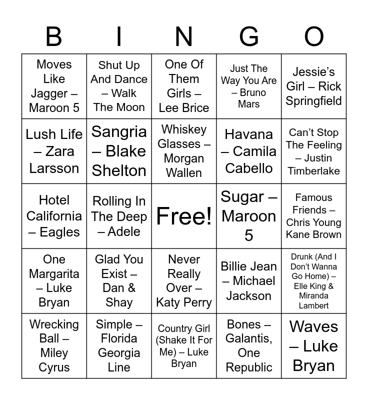 MashUp Bingo Card