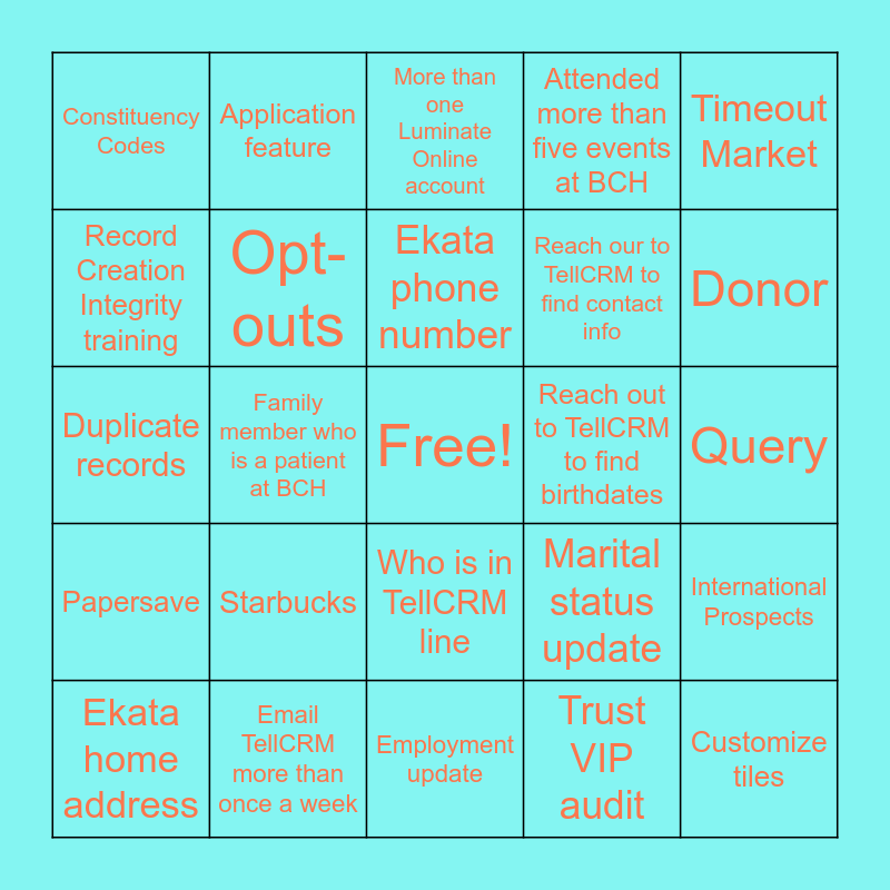 Records Management Bingo! Bingo Card