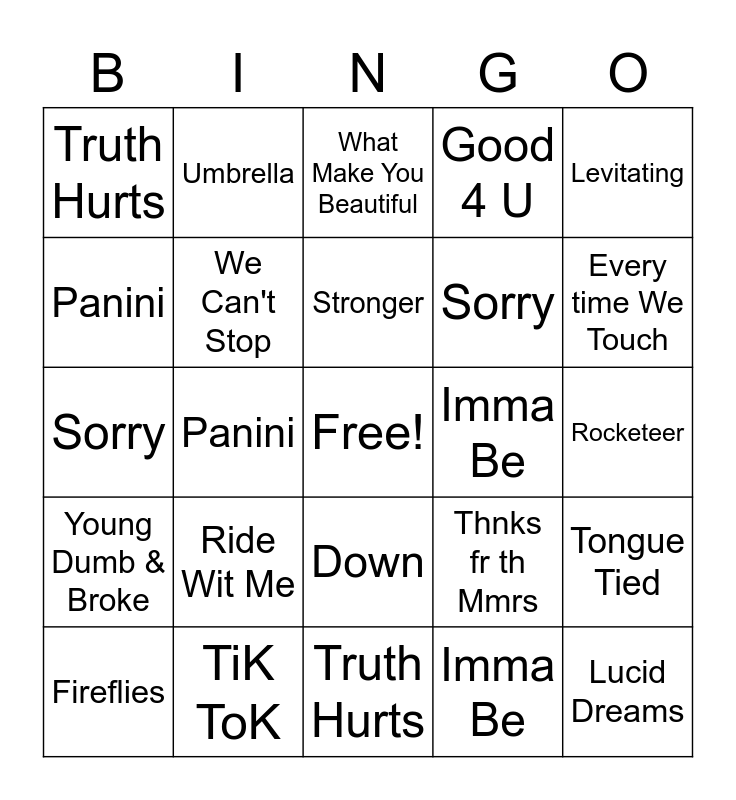 Music Bingo Card