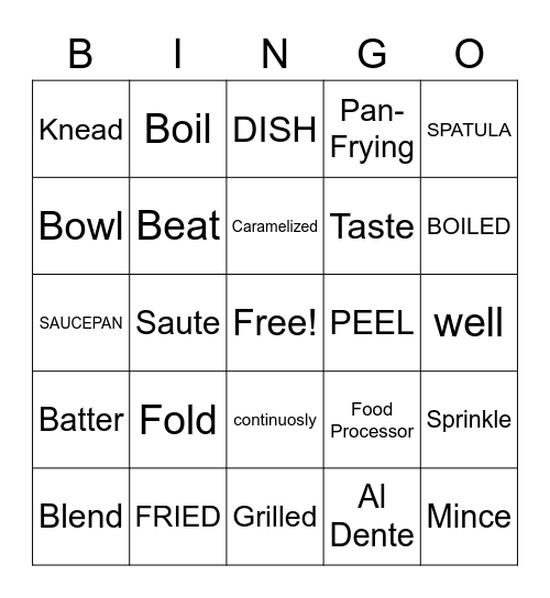Culinary Terms Bingo Card