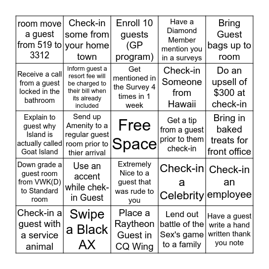 Front Office Bingo Summer 2015 Bingo Card
