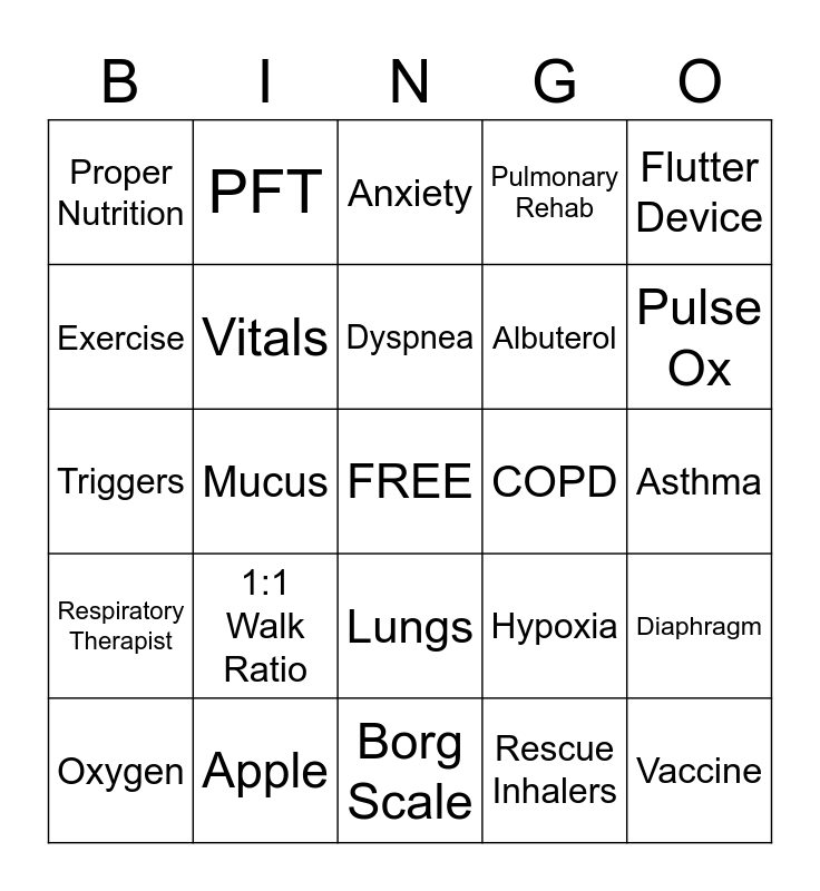 PULMONARY REHAB BINGO Card