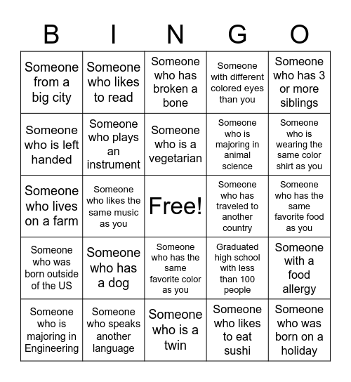 Diversity BINGO Card Diversity BINGO Card