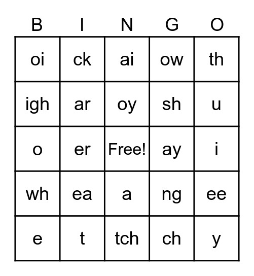 Phonogram Bingo Card