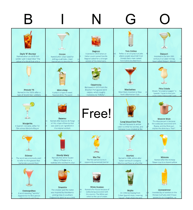 Cocktails Friday! Bingo Card