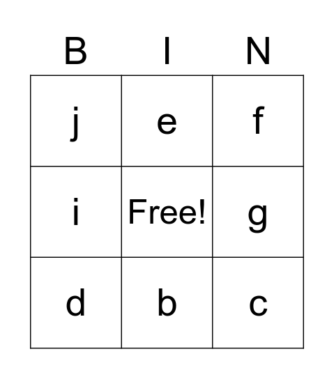 Alphabet Bingo Card