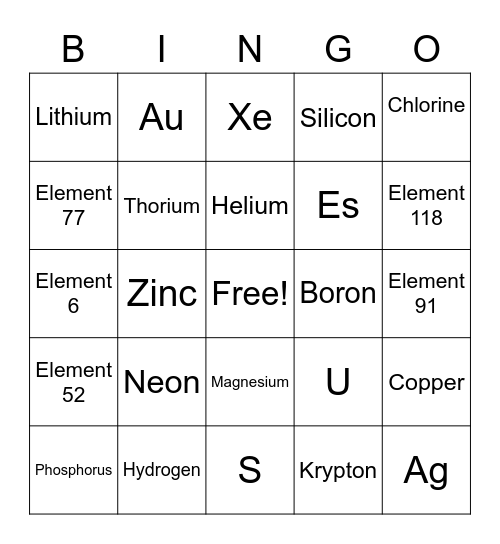 Element BINGO Card