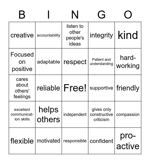 Teamwork Bingo Card