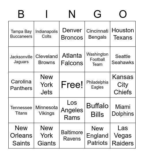 NFL BINGO Card