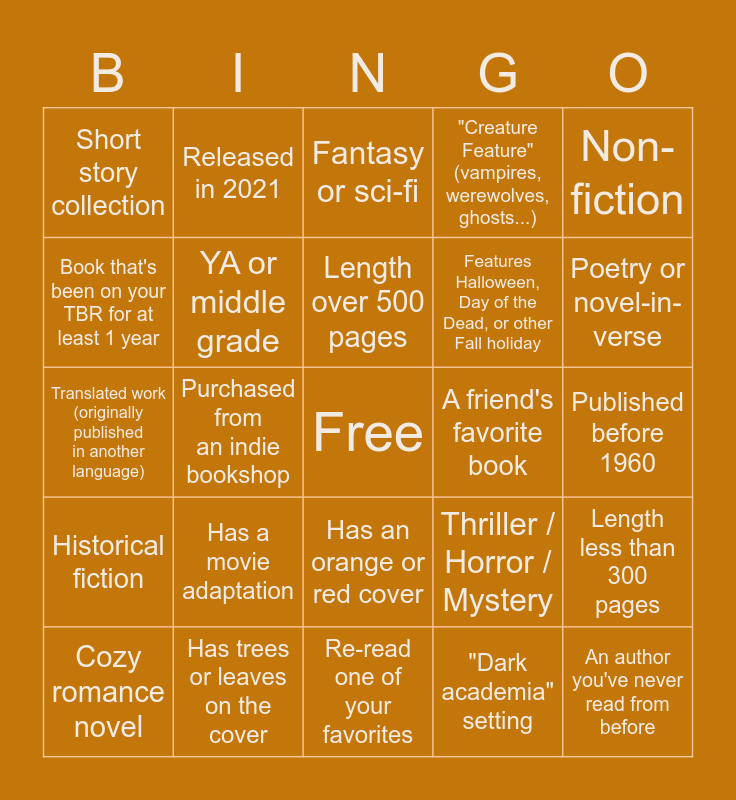 Fall Book Bingo Card