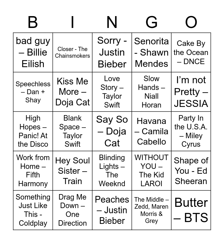 Music Bingo Card