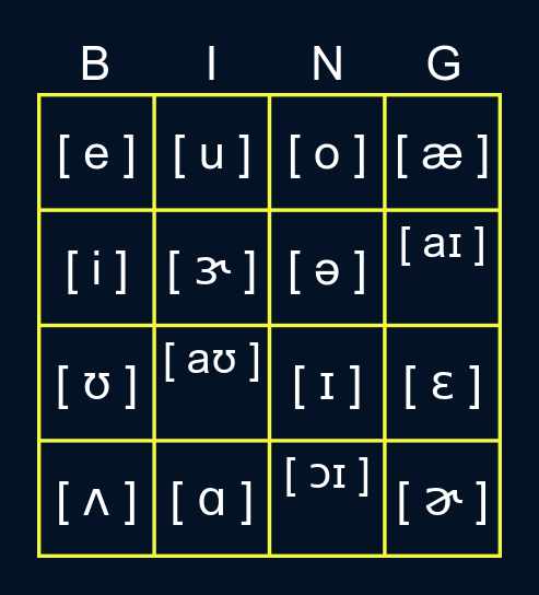 Vowels Bingo Card