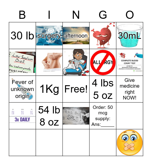 Medical Terminology and dosages Bingo Card