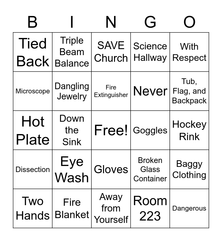 Lab Safety Bingo Card