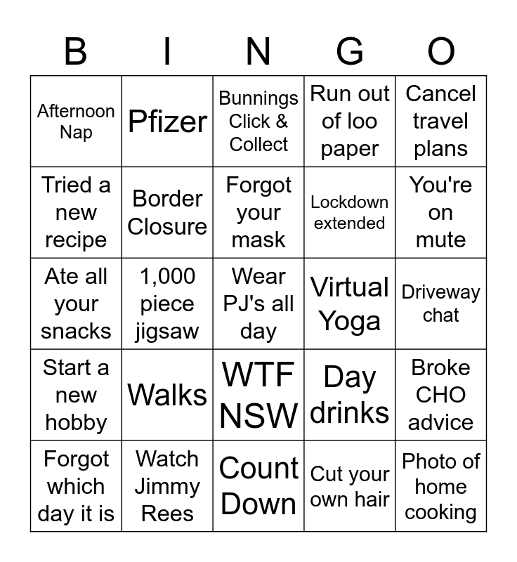 COVID Bingo VIC Lockdown#6 2021 Bingo Card