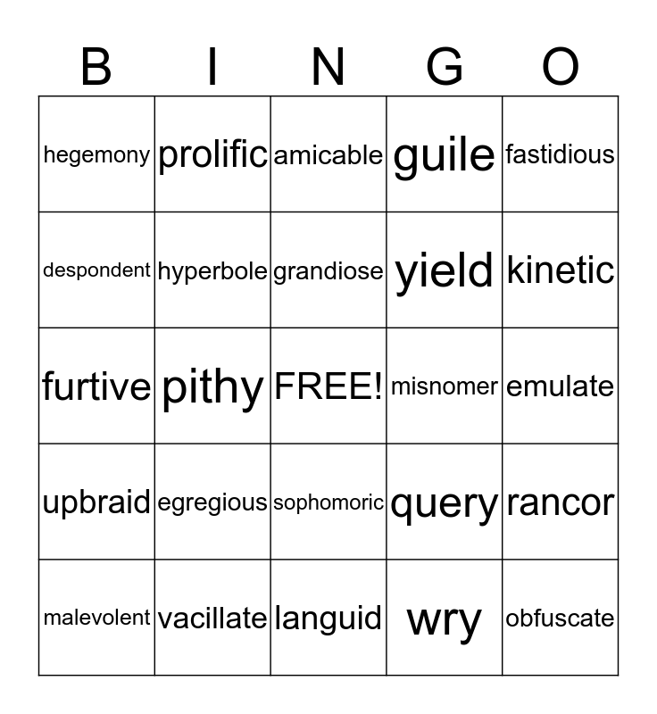 ACT/SAT Vocabulary Bingo Card