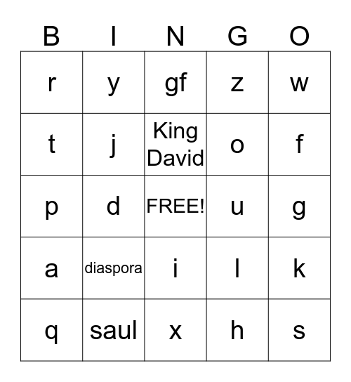 Israel Review Bingo Card