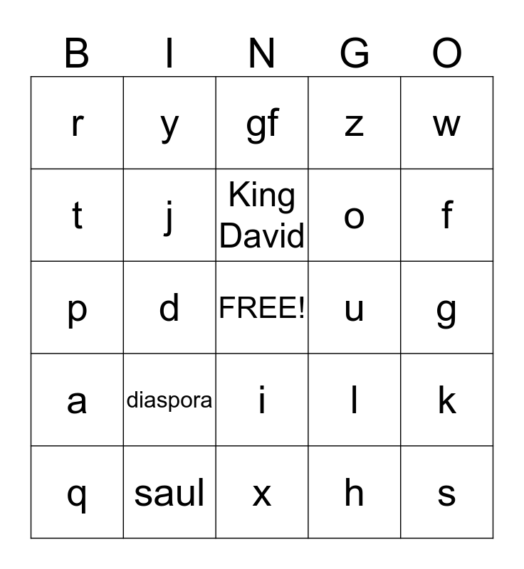 Israel Review Bingo Card