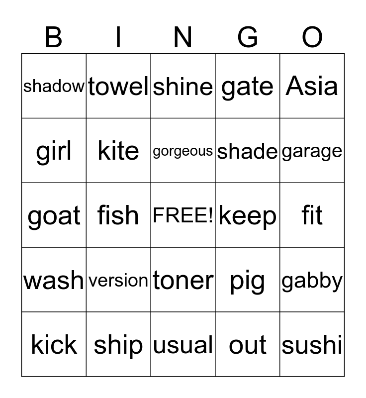 consonant sounds Bingo Card