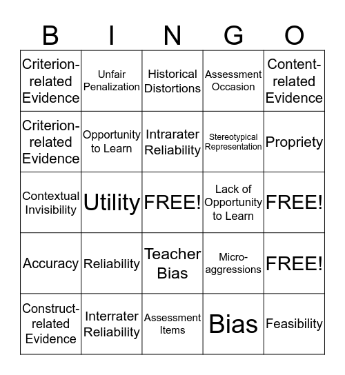 Unit 3 Bingo Bingo Card