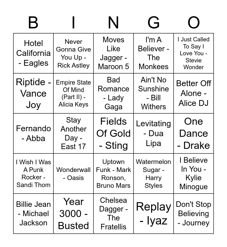 Emily's Leaving Bingo Card