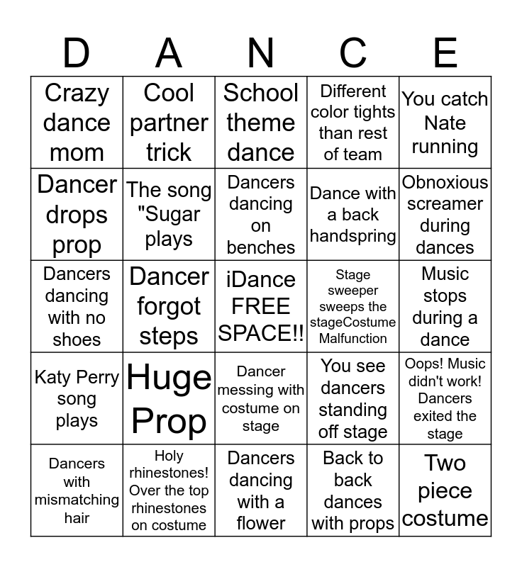 iDance Project Bingo Card