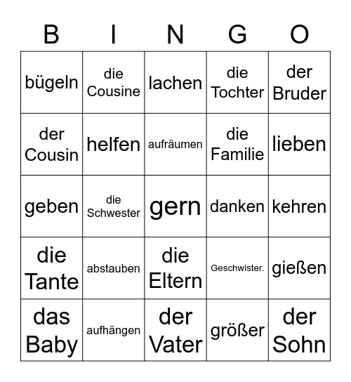 Indigo „Meine Familie“ Bingo Card