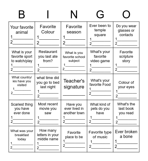 Get to know your class Bingo Card