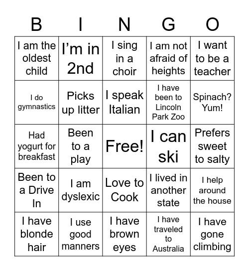 Common Threads Bingo Card