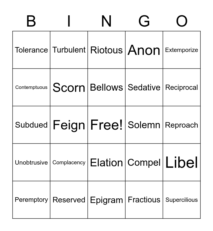 Gatsby Chapter 1 Bingo Card