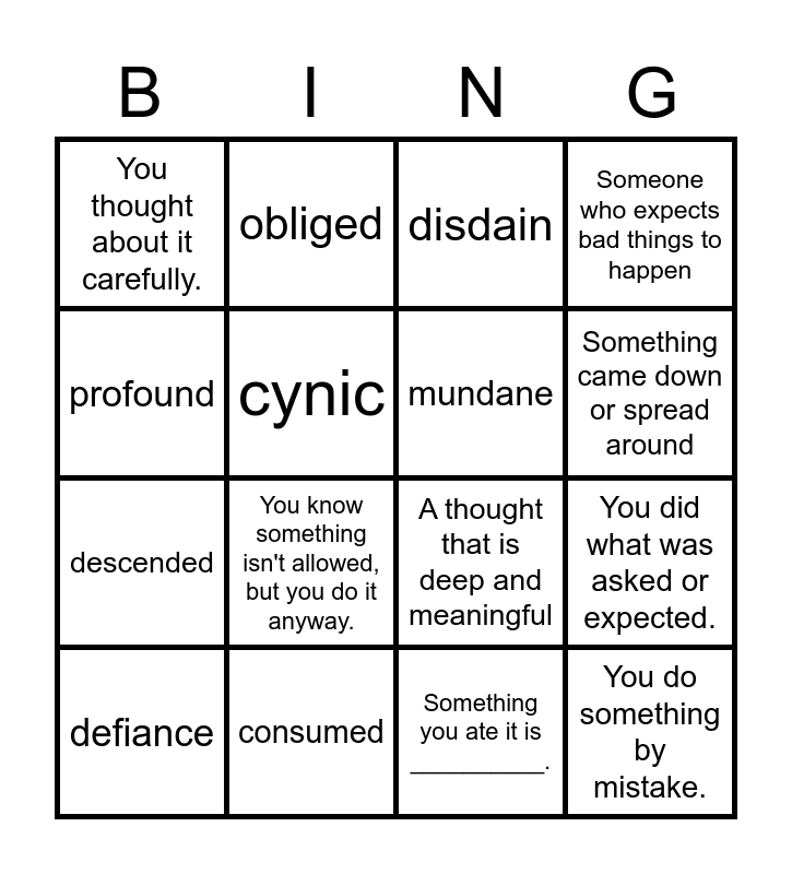 HMH Module 1, Week 1 Vocabulary Bingo Card