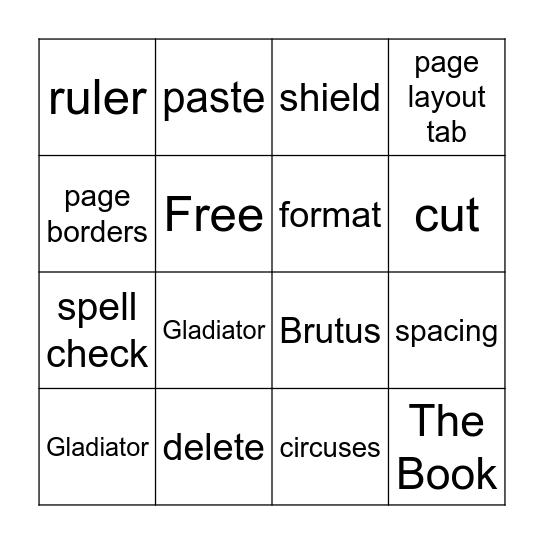 Microsoft Word Bingo Card