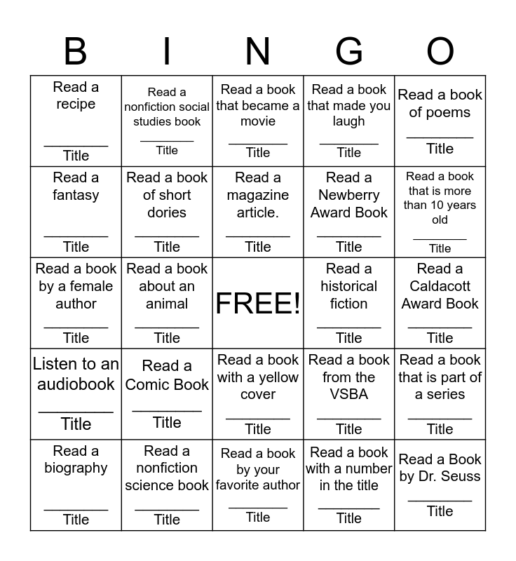 Summer Reading Bingo 3-5 Bingo Card