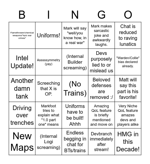 Foxhole: The Final Frontier Bingo Card